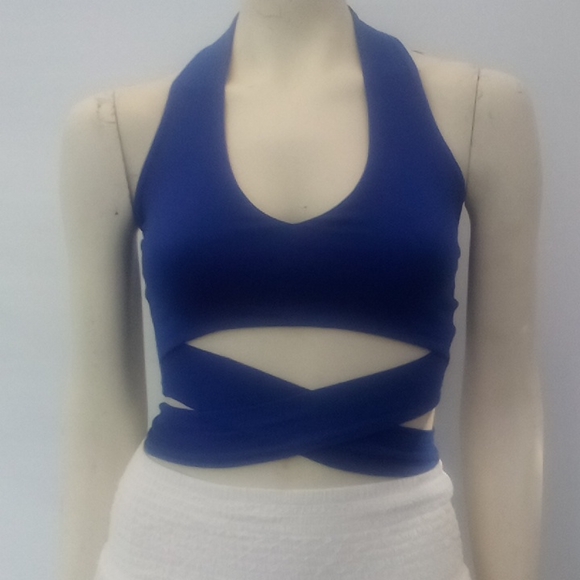 sjl apparel | Tops | Sjl Apparel Royal Blue Halter Style Wstrappy Waist ...